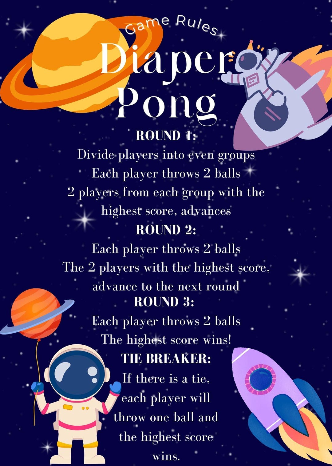 Space-themed Diaper Pong Instruction Guide Blast off Your Baby Shower ...