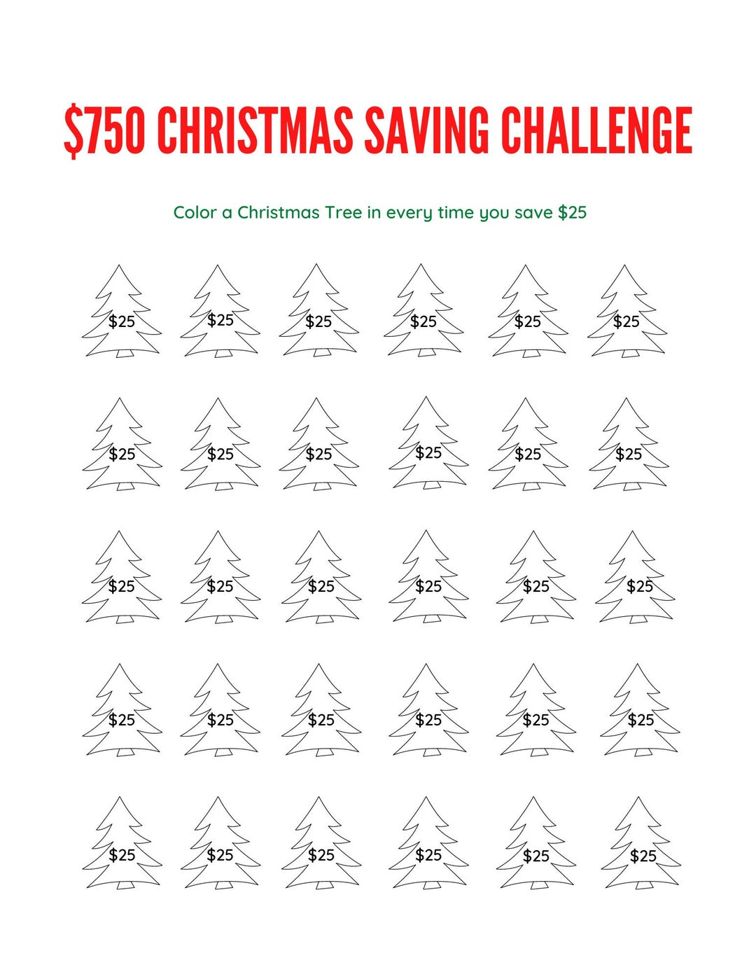 Christmas Savings Challenge Worksheet Digital Product Printable - Etsy