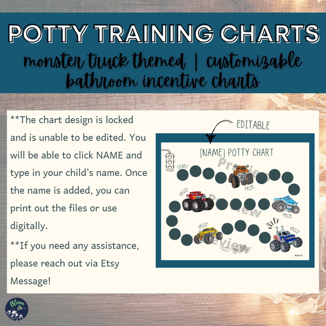 Potty Training Chart Bundle of 2| Monster Truck Printable Potty Charts ...