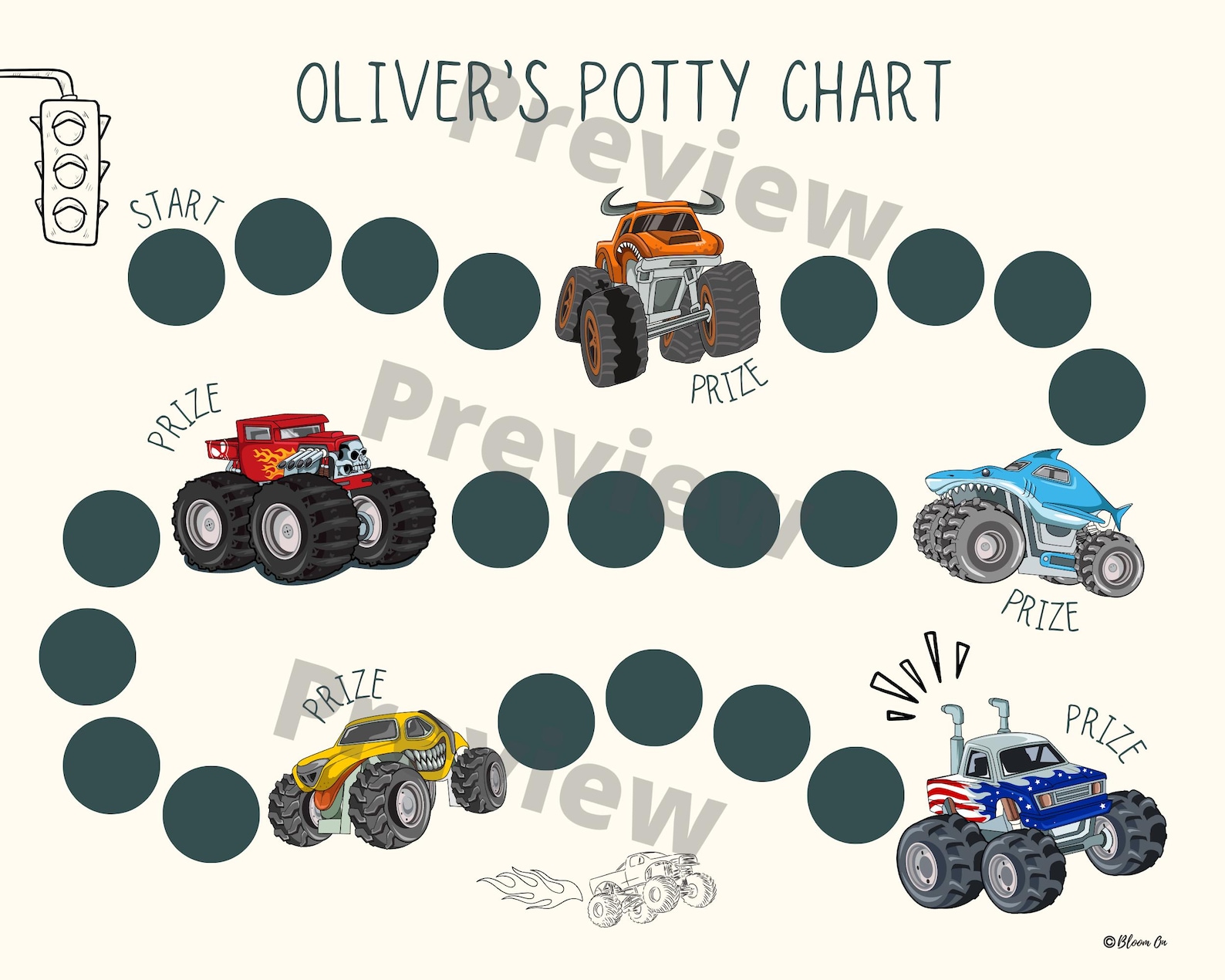 Monster Truck Potty Training Chart Bundle | Editable Incentive Charts ...