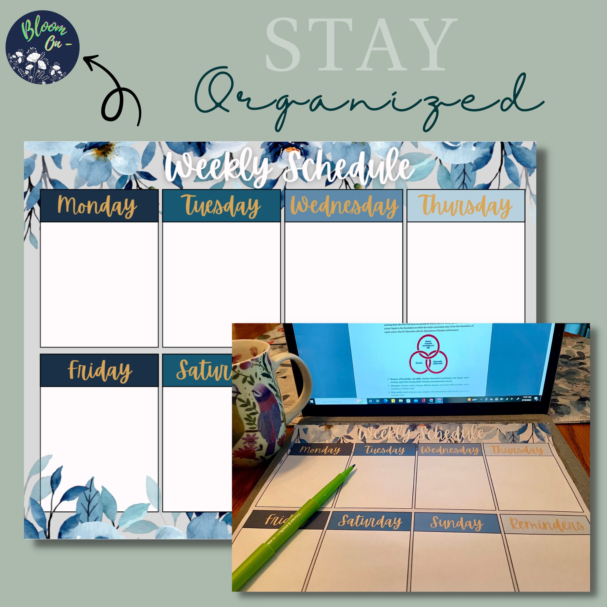 Digital Download, Weekly Planner Printable, Week at a Glance, Printable ...