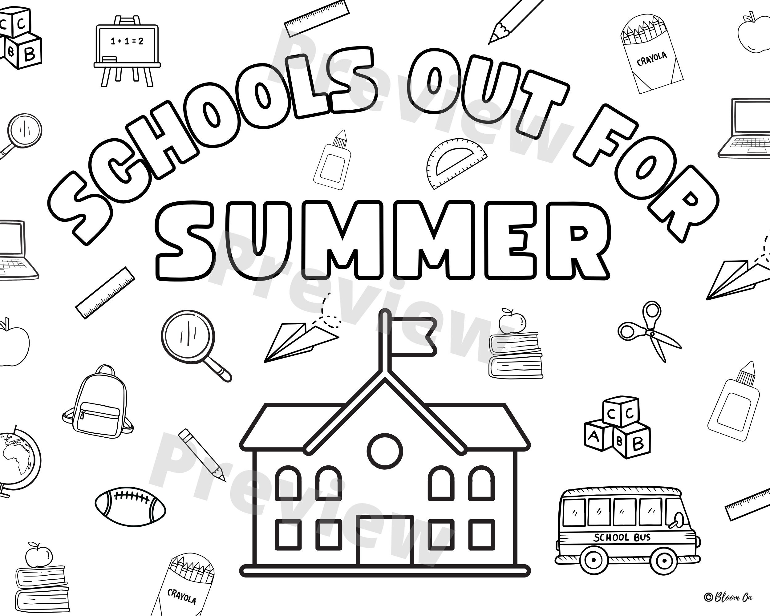 Here Comes Summer Coloring Pages, End of School Year Printable for Kids ...