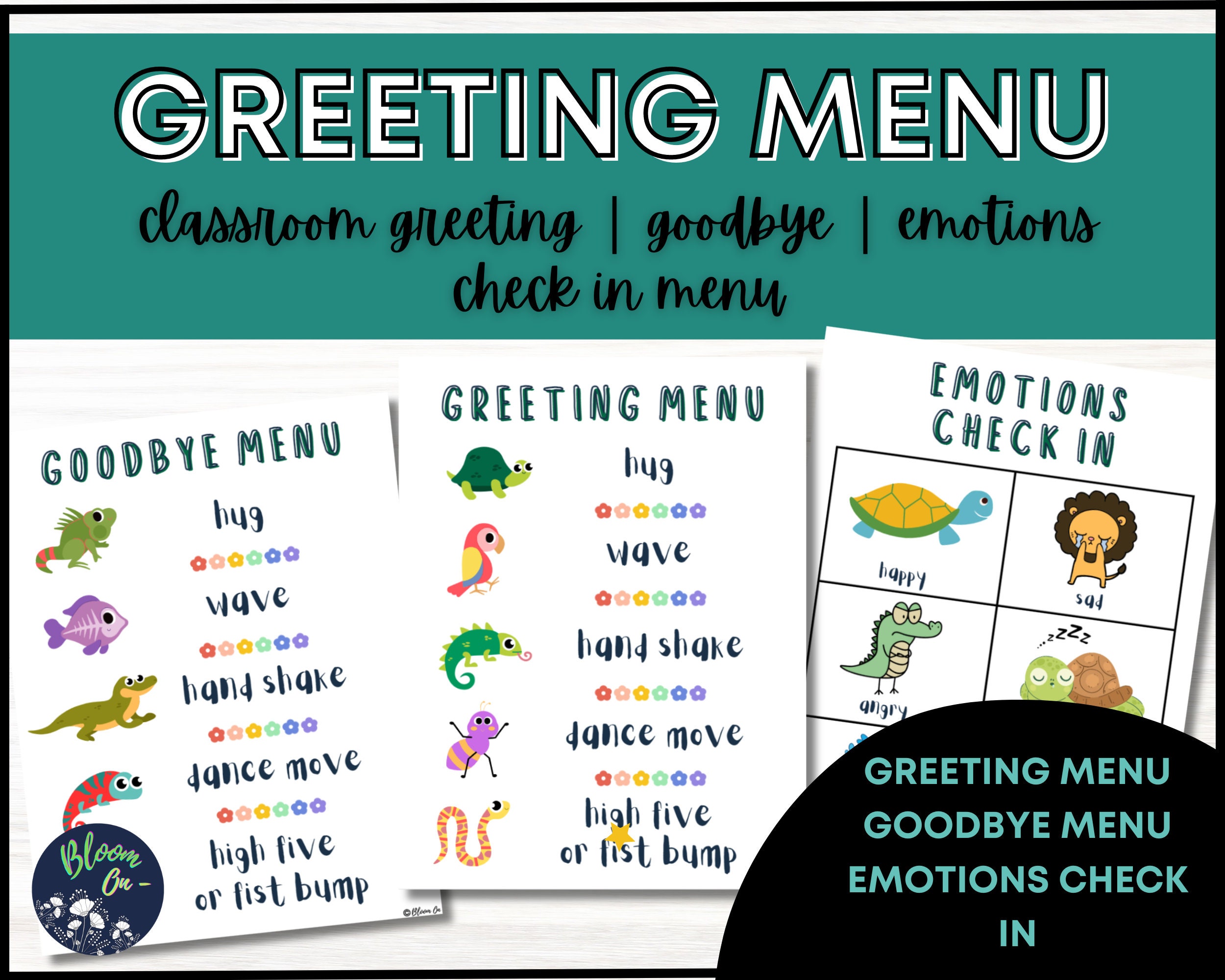 Jungle Animal-themed Greeting and Goodbye Menu Emotions Check-in Menu ...