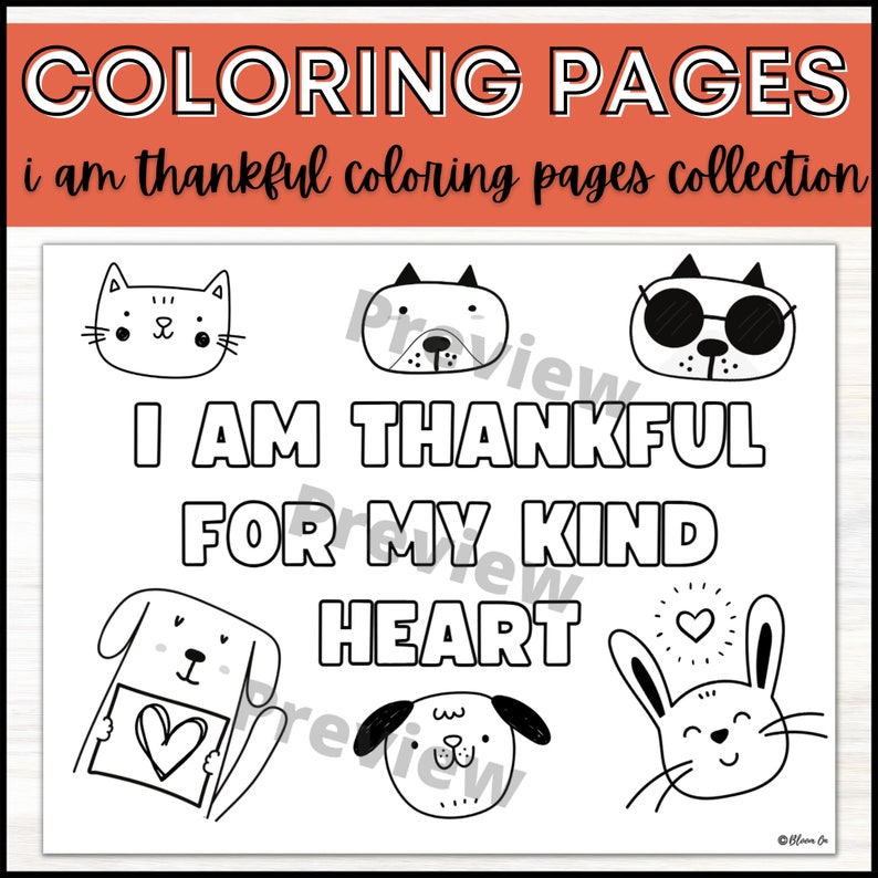 Digital Download, I Am Thankful for Coloring Pages, Gratitude ...