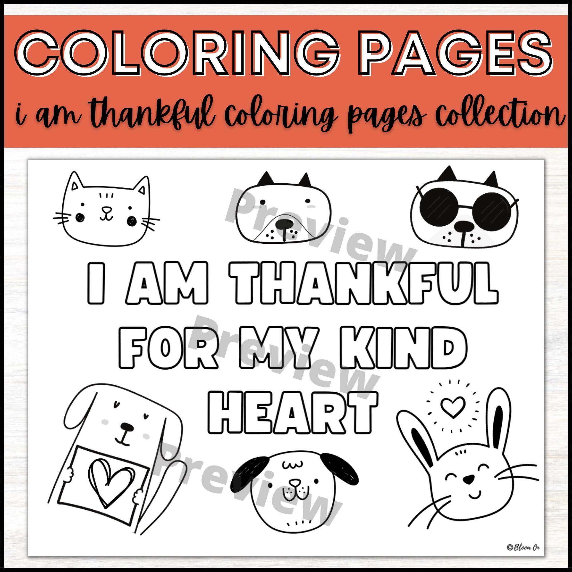 Digital Download, I Am Thankful for Coloring Pages, Gratitude ...