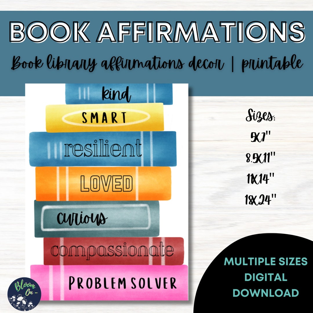 Watercolor Book Affirmations Poster, Classroom Decor (digital Download ...