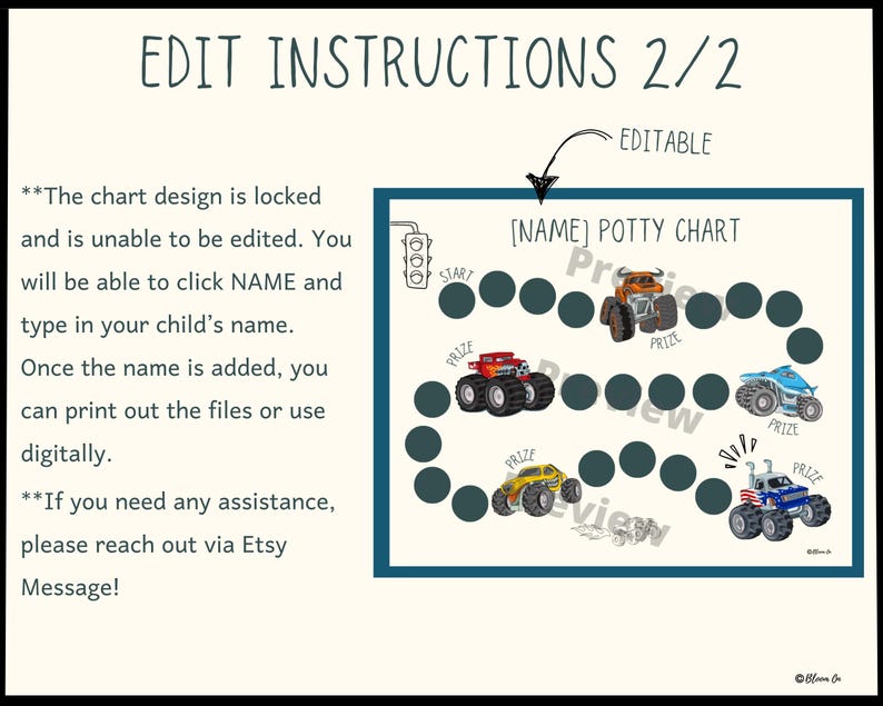 Monster Truck Potty Training Chart Bundle | Editable Incentive Charts ...