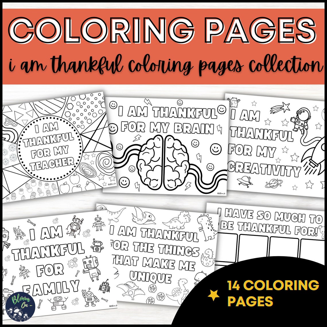 Digital Download, I Am Thankful for Coloring Pages, Gratitude ...
