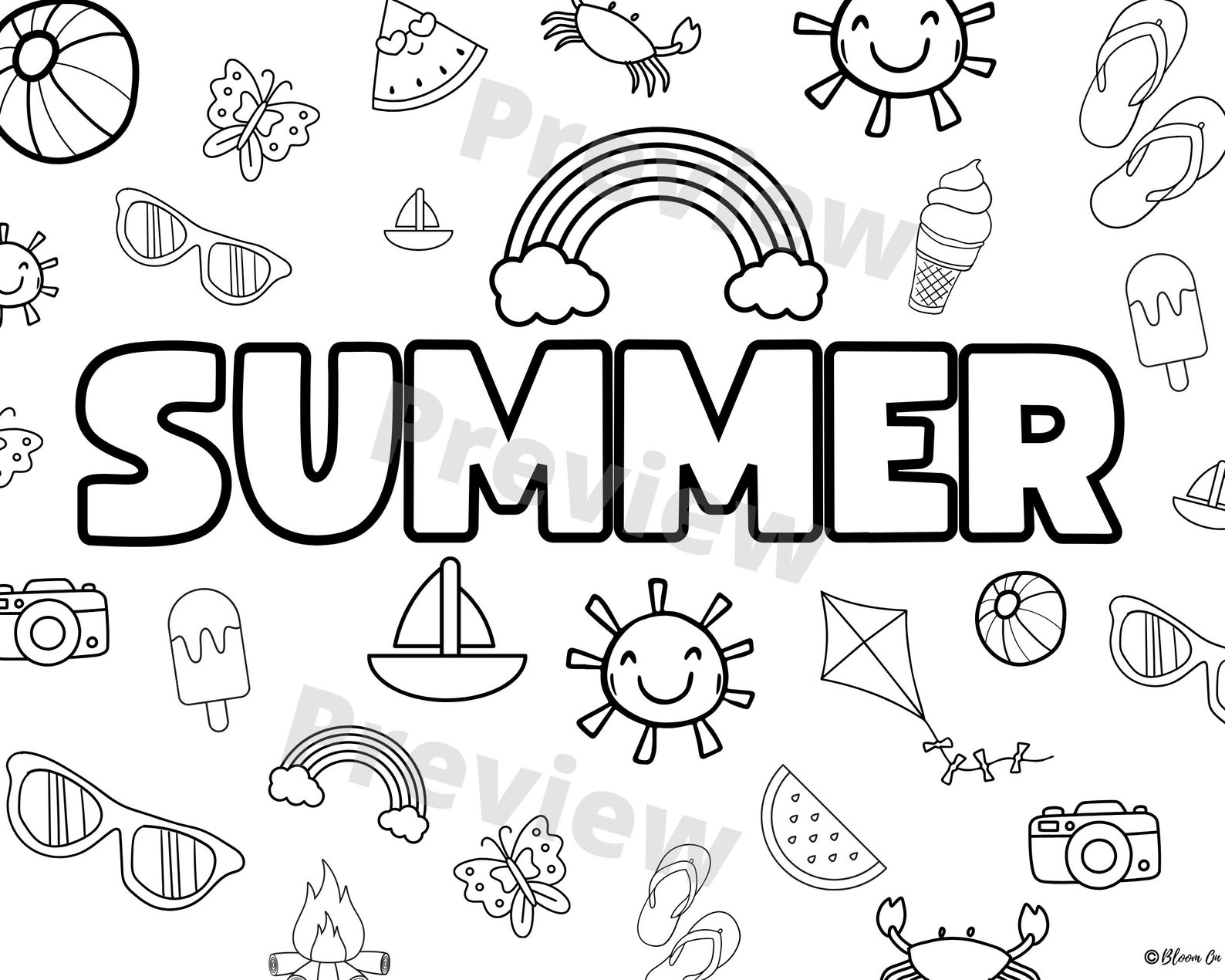 Here Comes Summer Coloring Pages, End of School Year Printable for Kids ...