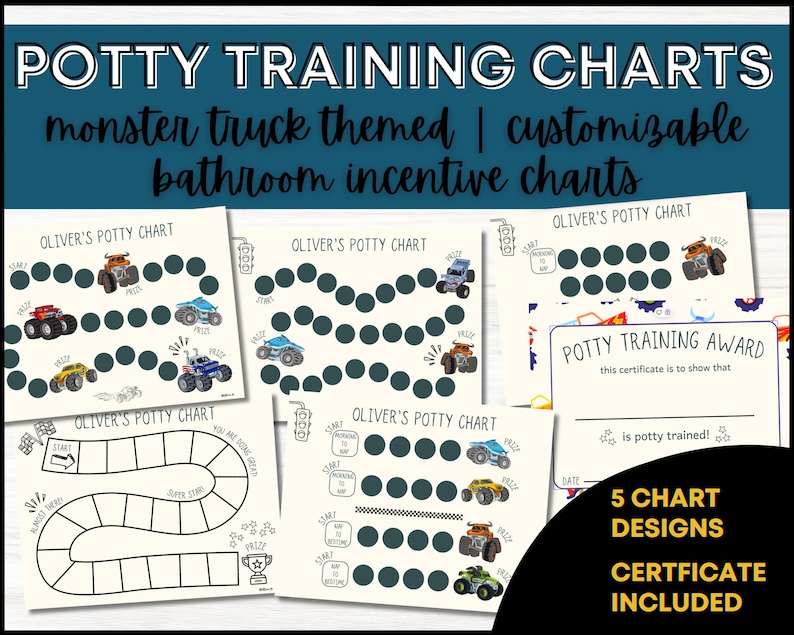 Monster Truck Potty Training Chart Bundle | Editable Incentive Charts ...