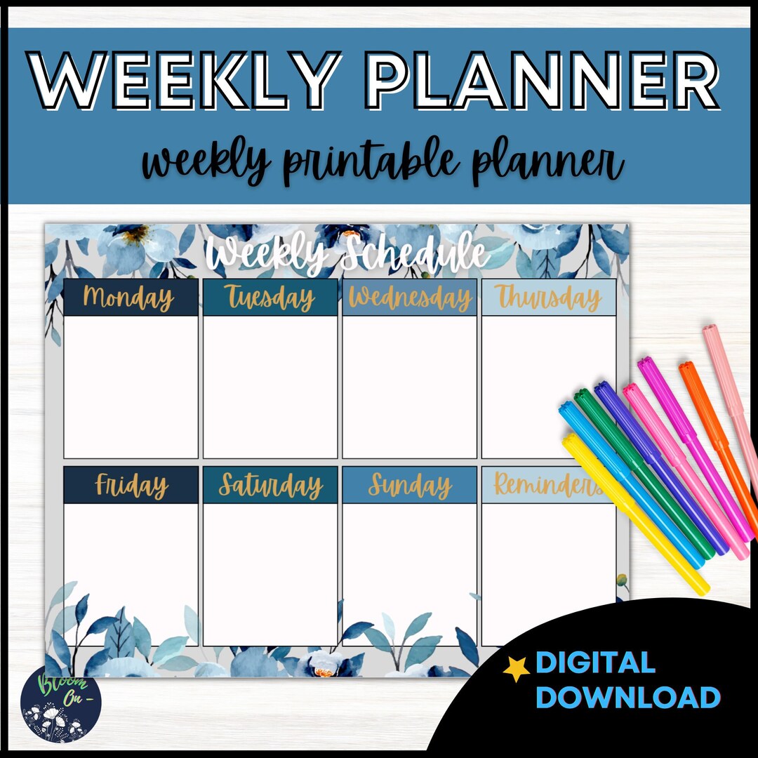 Digital Download, Weekly Planner Printable, Week at a Glance, Printable ...