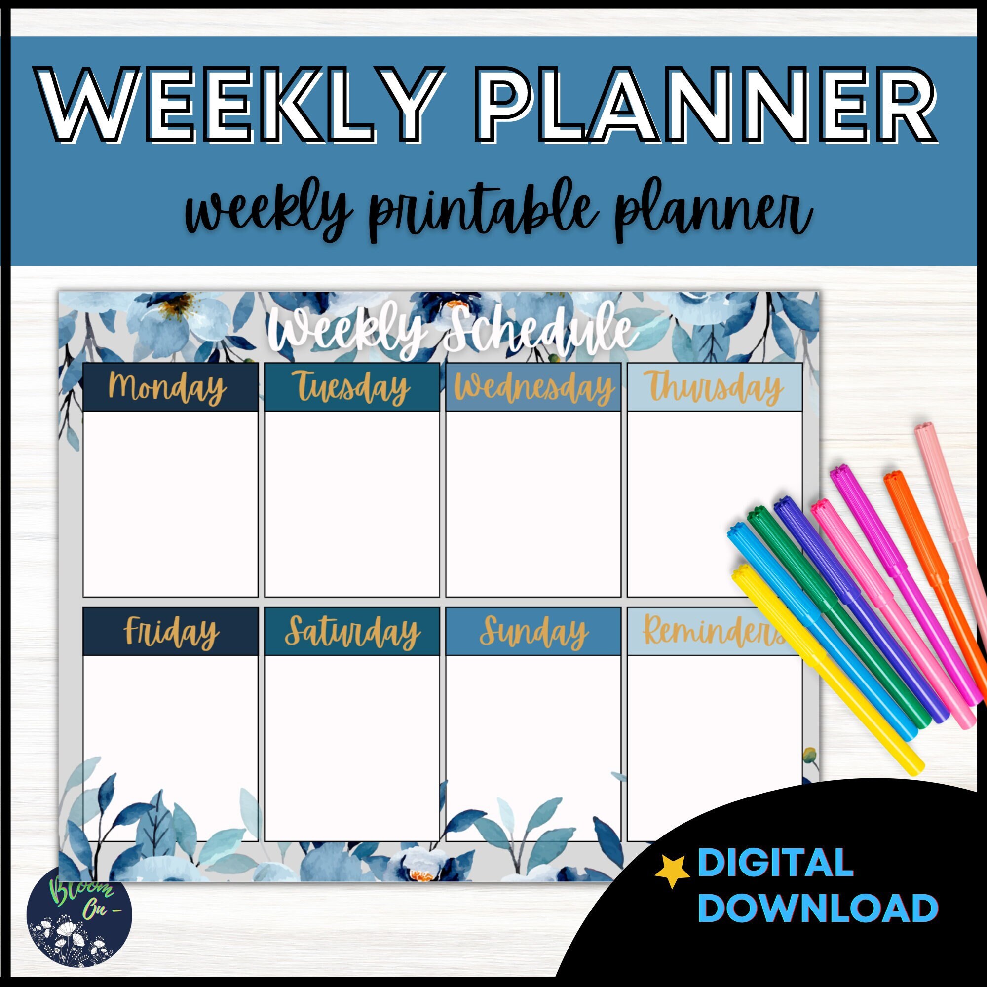 Digital Download, Weekly Planner Printable, Week at a Glance, Printable ...