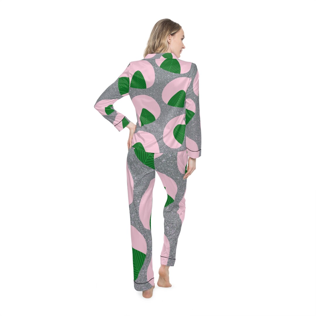 Pink and Green Satin Pajamas, Gifts for Her, Christmas Pajamas, Pink ...
