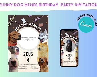 Cat Memes Birthday Invitation, Editable Cat Birthday Invitation, Cats ...