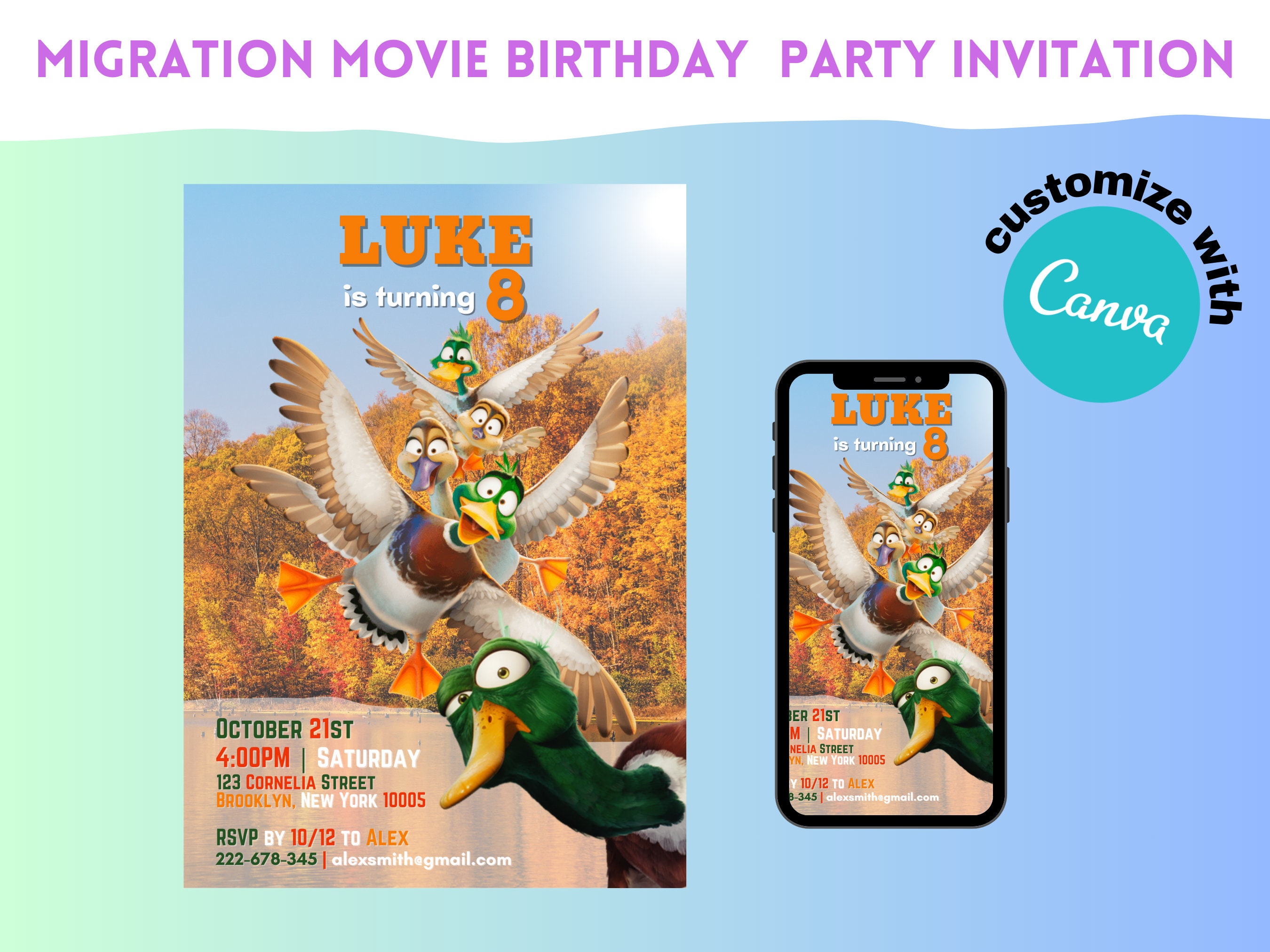 Migration Birthday Invitation, Migration Movie Invitation, Migration ...