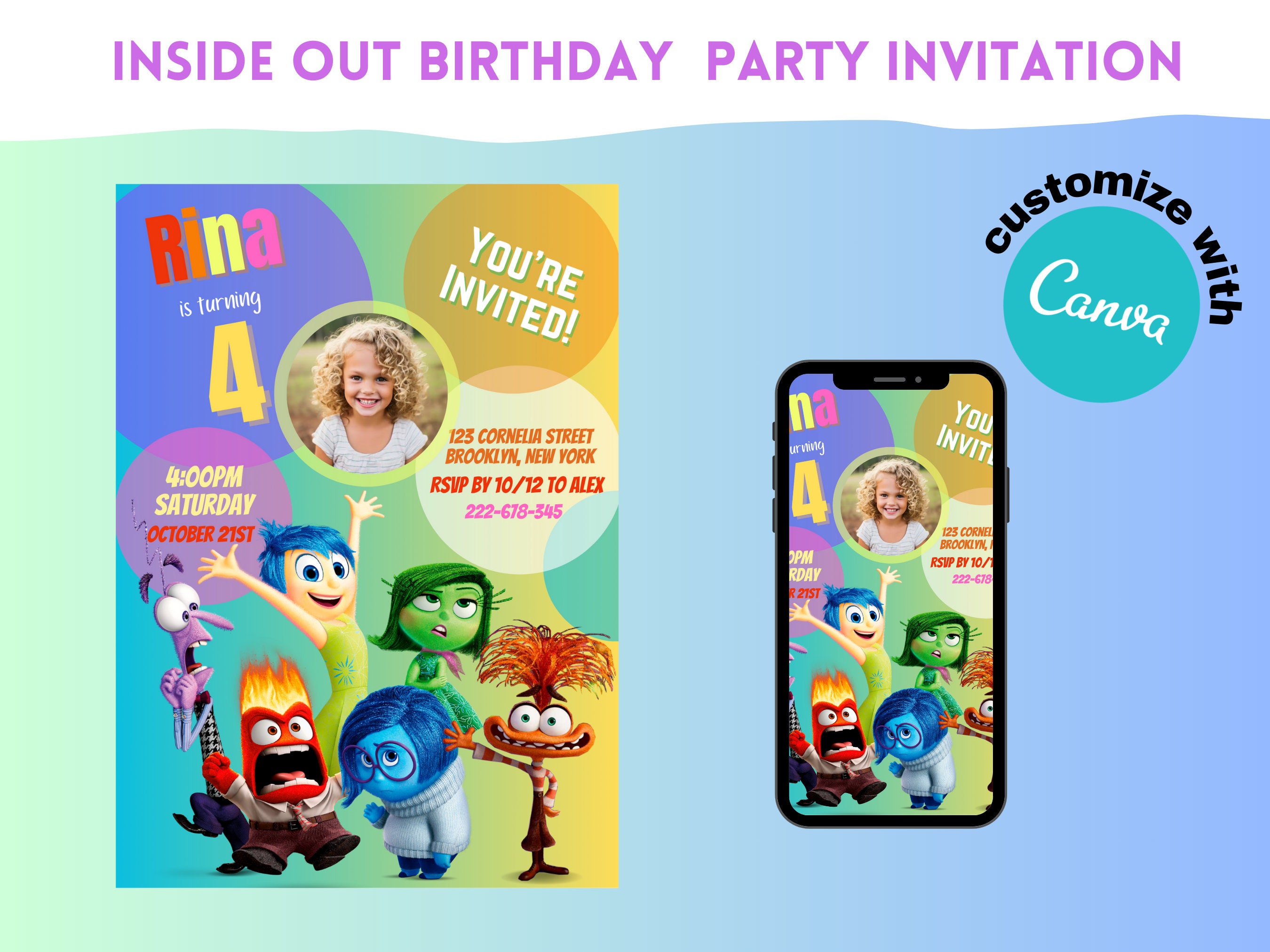 Inside Out Birthday Invitation, Inside Out Movie Invitation, Insideout ...