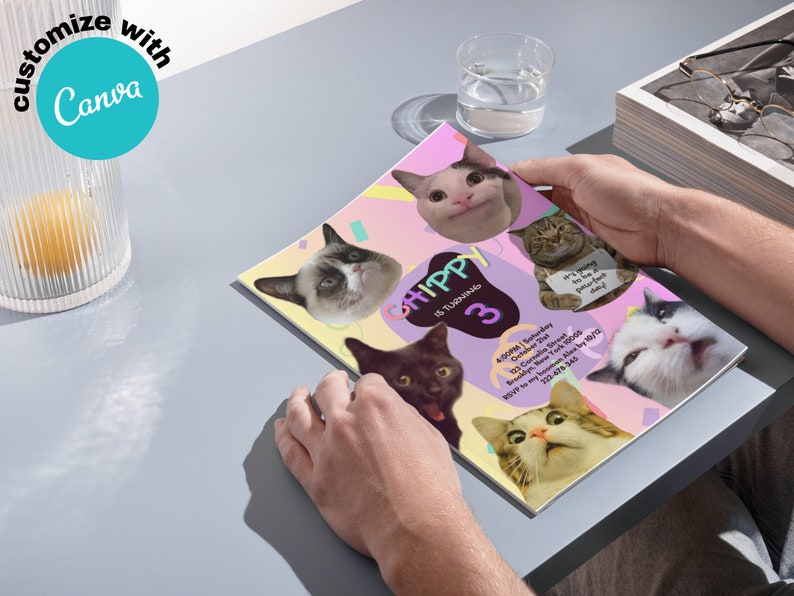 Cat Memes Birthday Invitation, Editable Cat Birthday Invitation, Cats ...