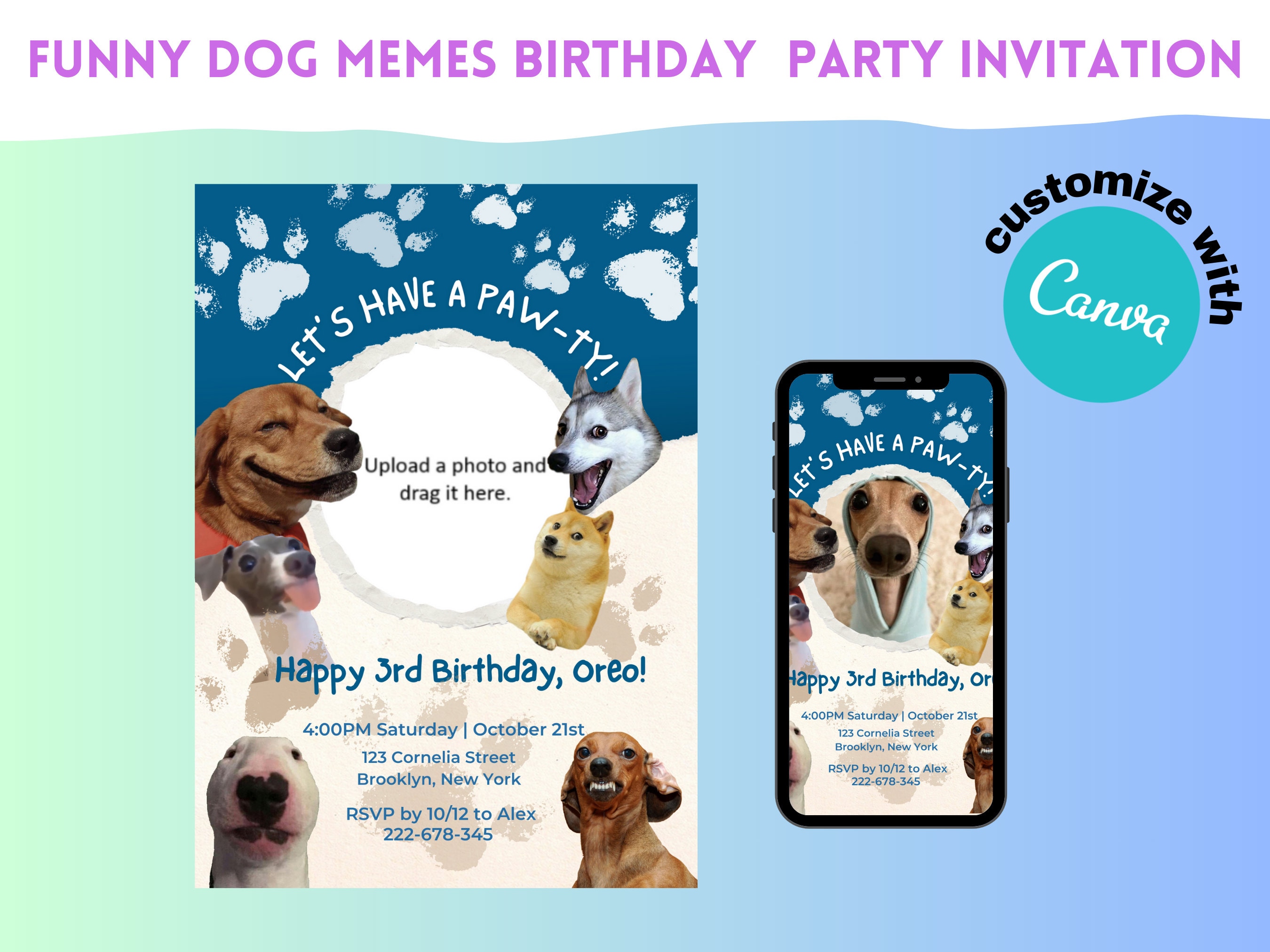 Dog Memes Birthday Invitation Editable Dog Birthday - Etsy