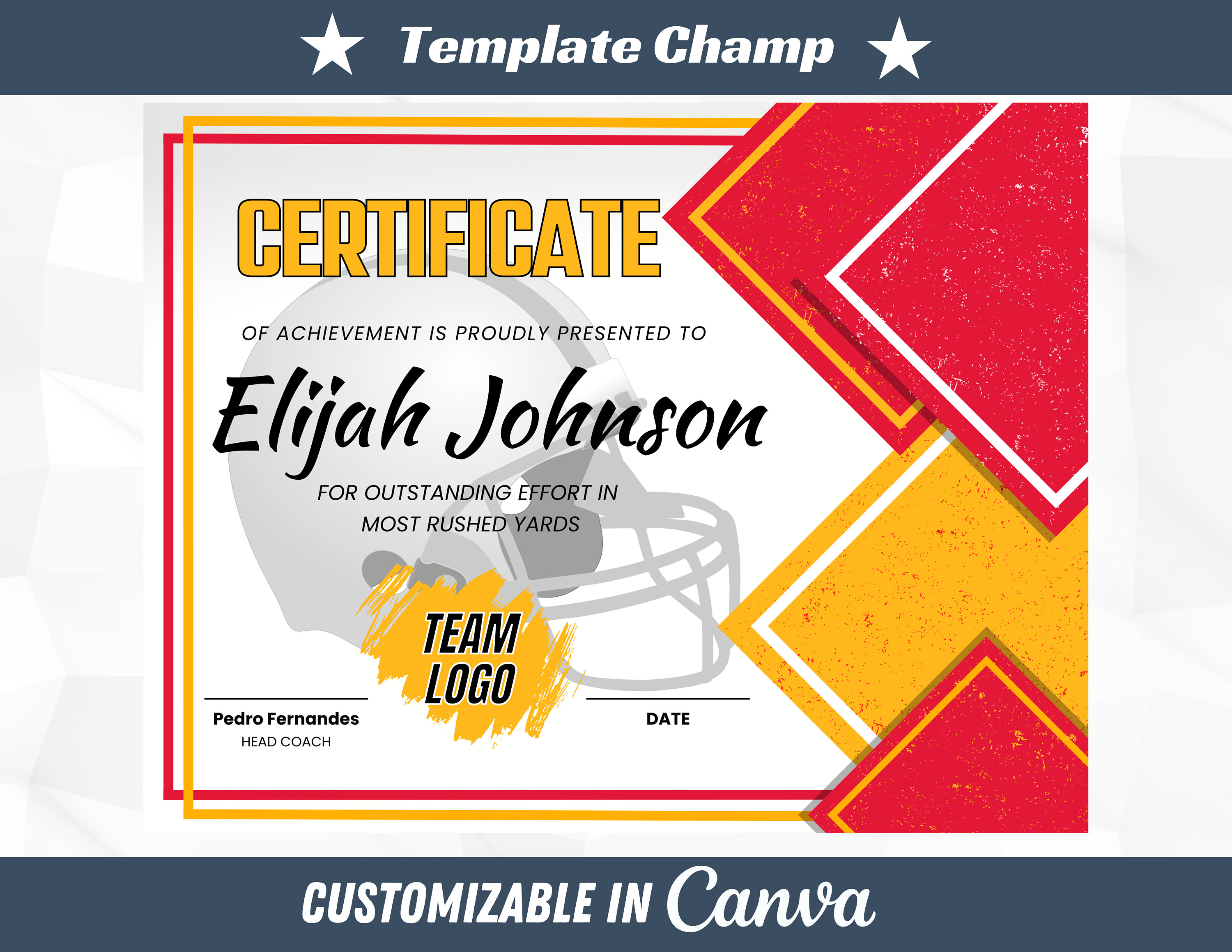 Editable Football Certificate of Achievement Template, Instant Download ...