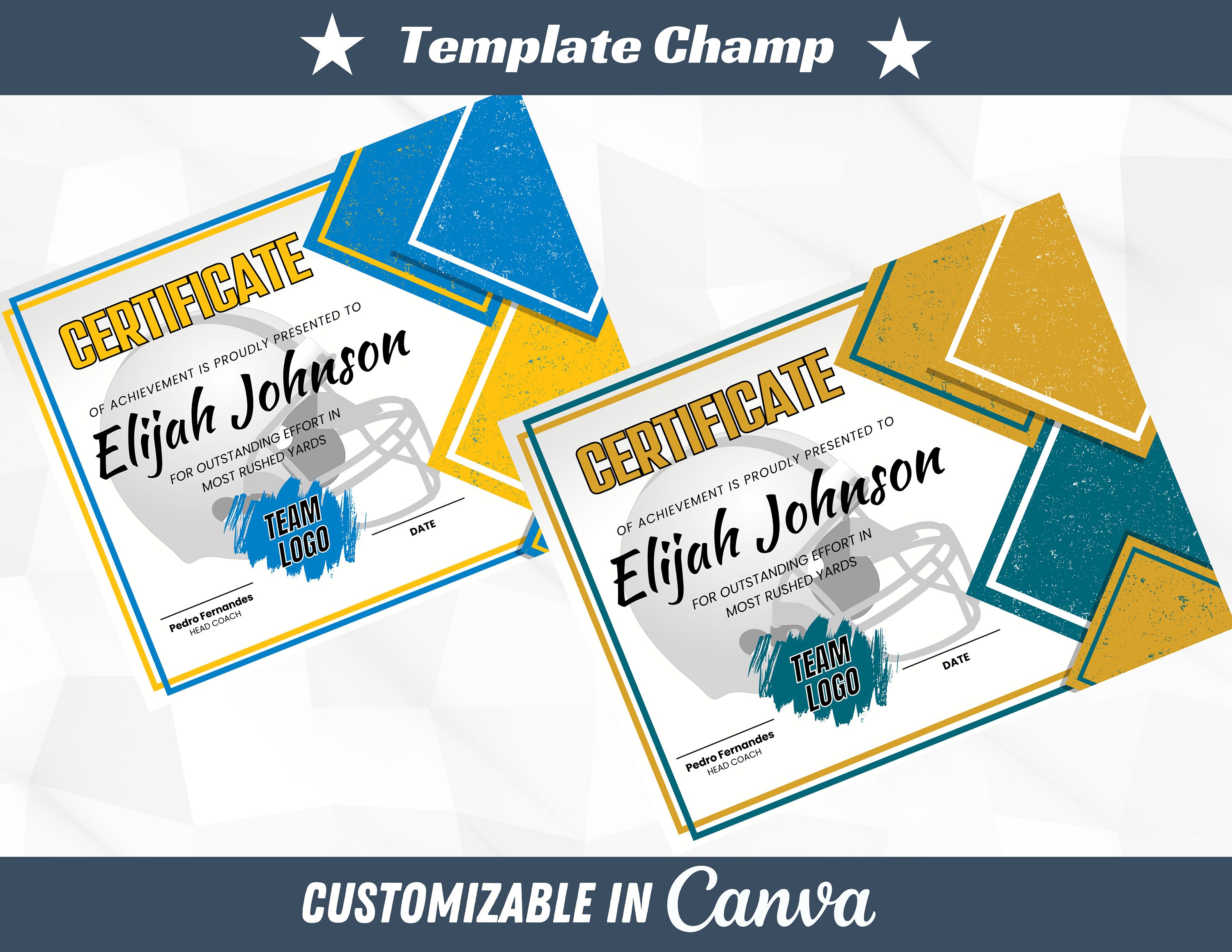 Editable Football Certificate of Achievement Template, Instant Download ...