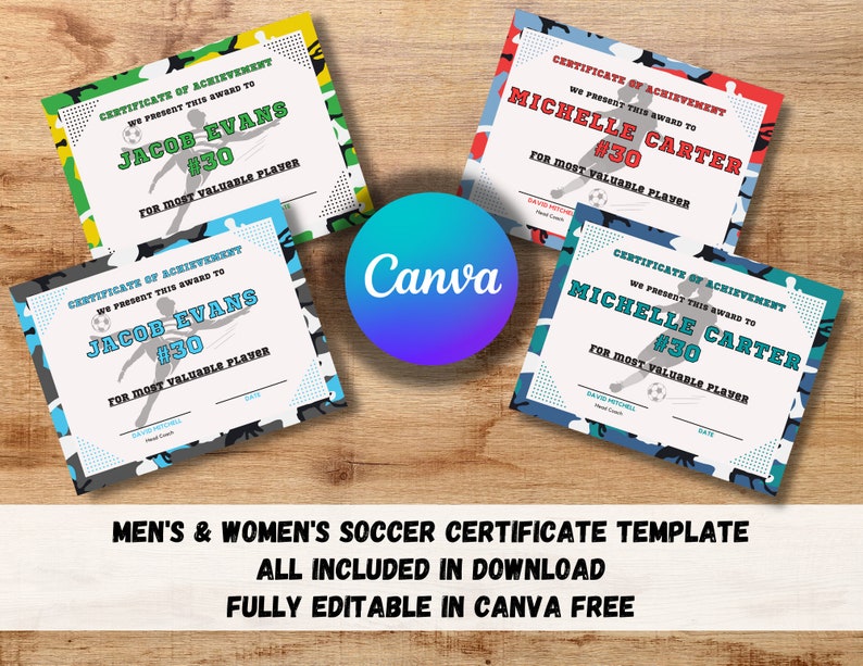 Editable Soccer Certificate Template Mens and Womens Canva Template - Etsy