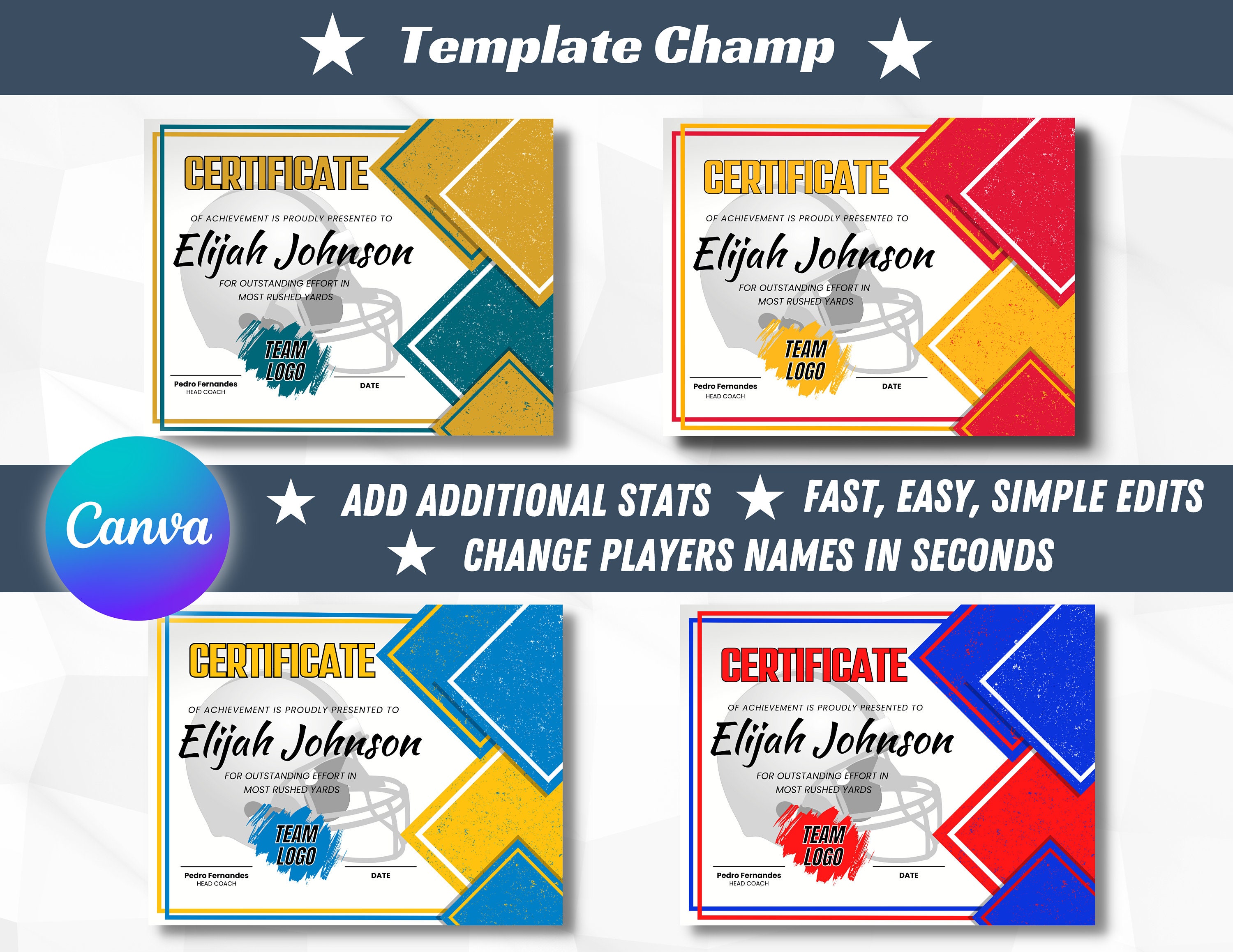 Editable Football Certificate of Achievement Template, Instant Download ...