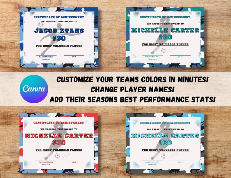 Editable Soccer Certificate Template Mens and Womens Canva Template - Etsy