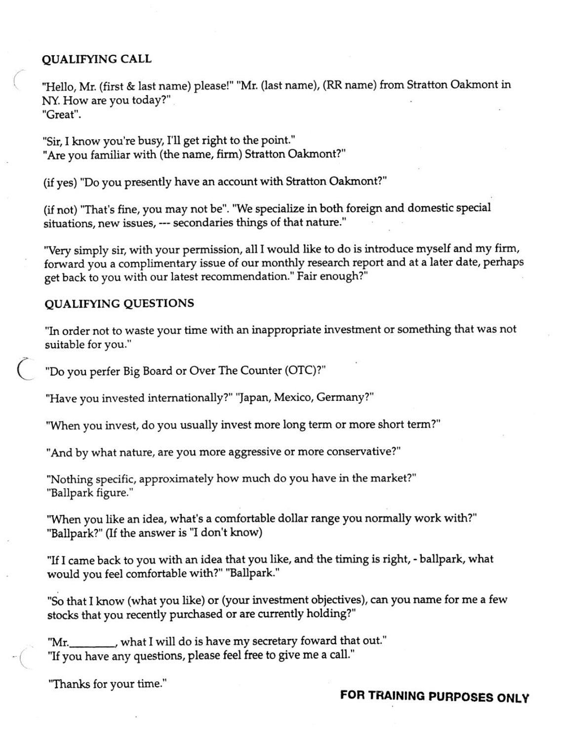 Stratton Oakmont, Inc. - Original Sales Training Manual [PDF] (jordan ...