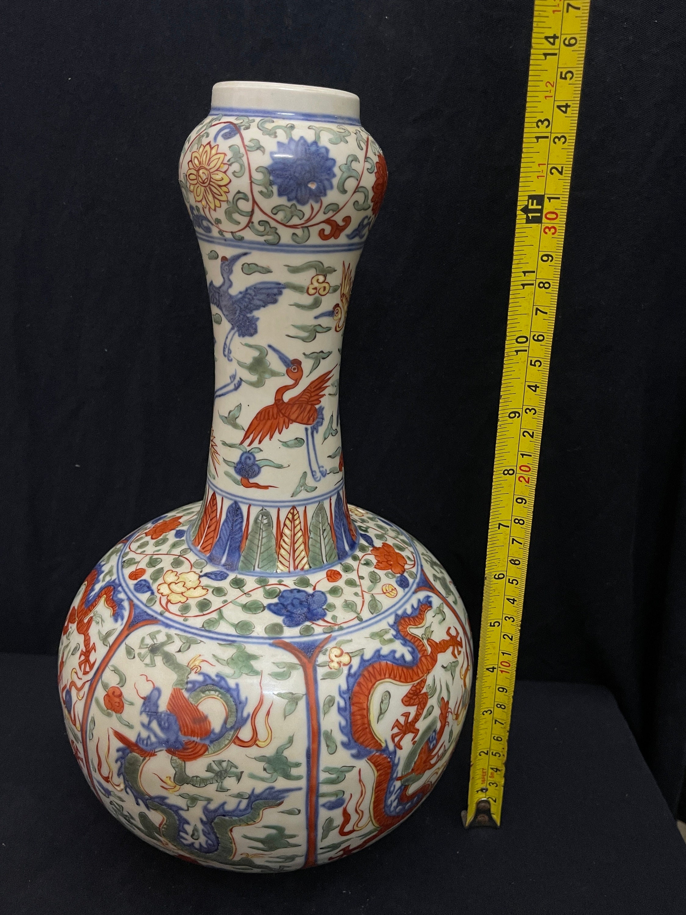 Chinese Porcelain: Style of Ming Wucai Vase Handdrawn Fish and Lotus H ...