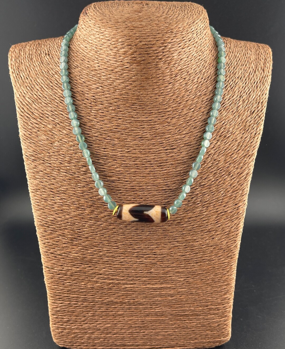 Dzi Bead Cinnabar Tiger Tooth Pattern Necklace Mix With Jade ,silver ...