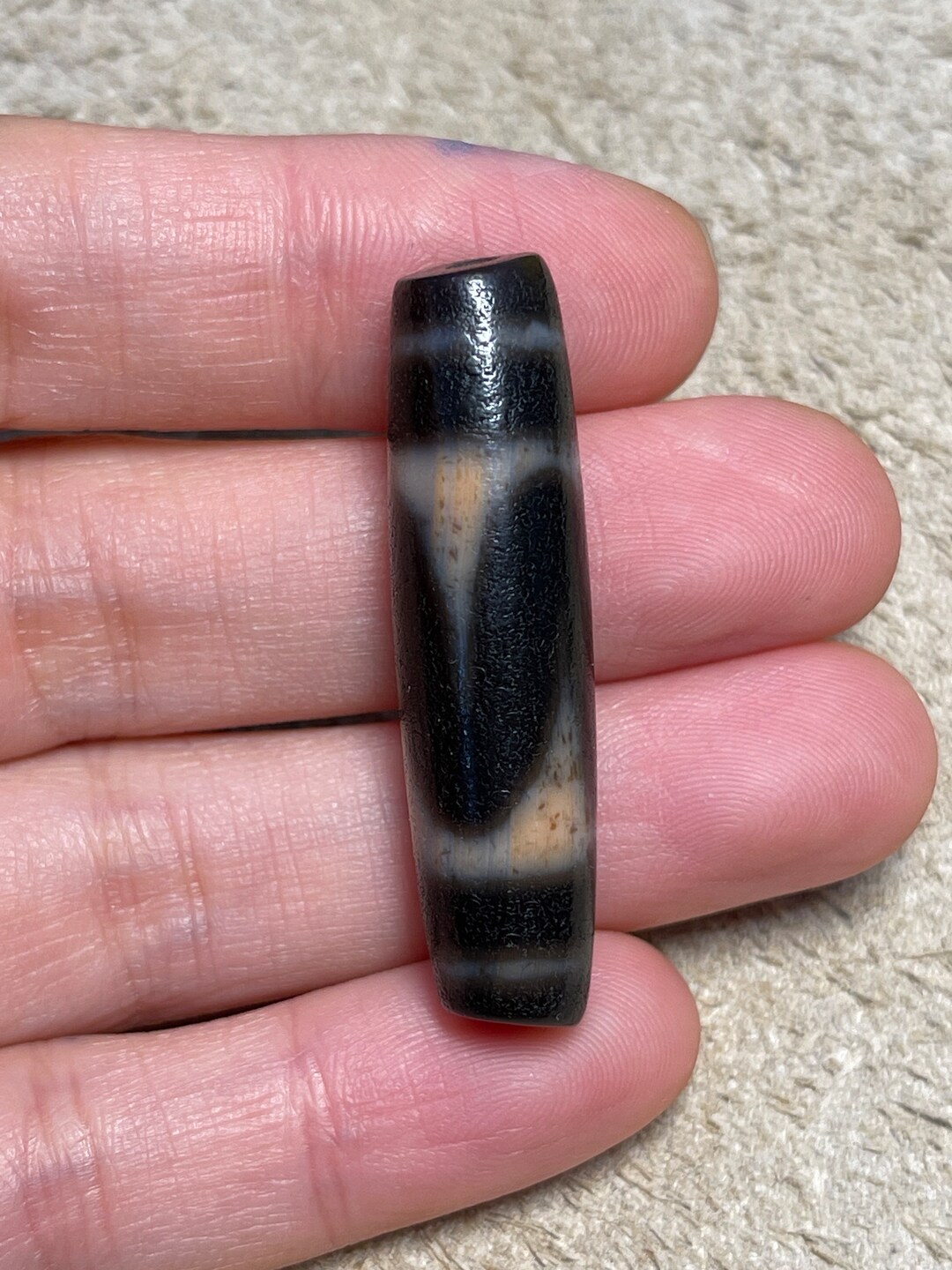 Dzi Bead Amulet Pendant Tiger Tooth Pattern Size 39*11mm Tibetan Bead ...