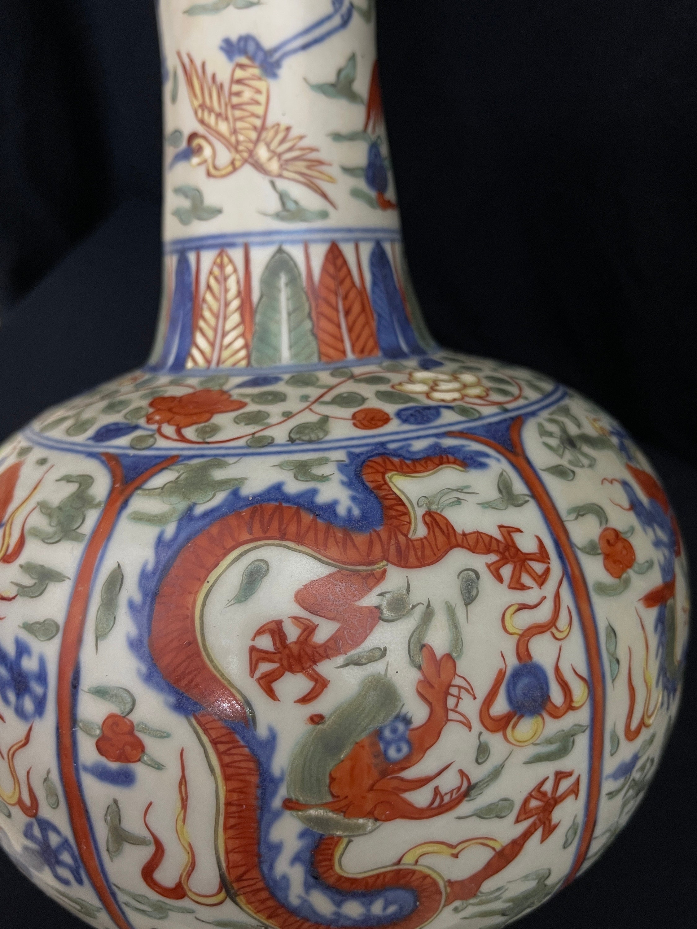 Chinese Porcelain: Style of Ming Wucai Vase Handdrawn Fish and Lotus H ...