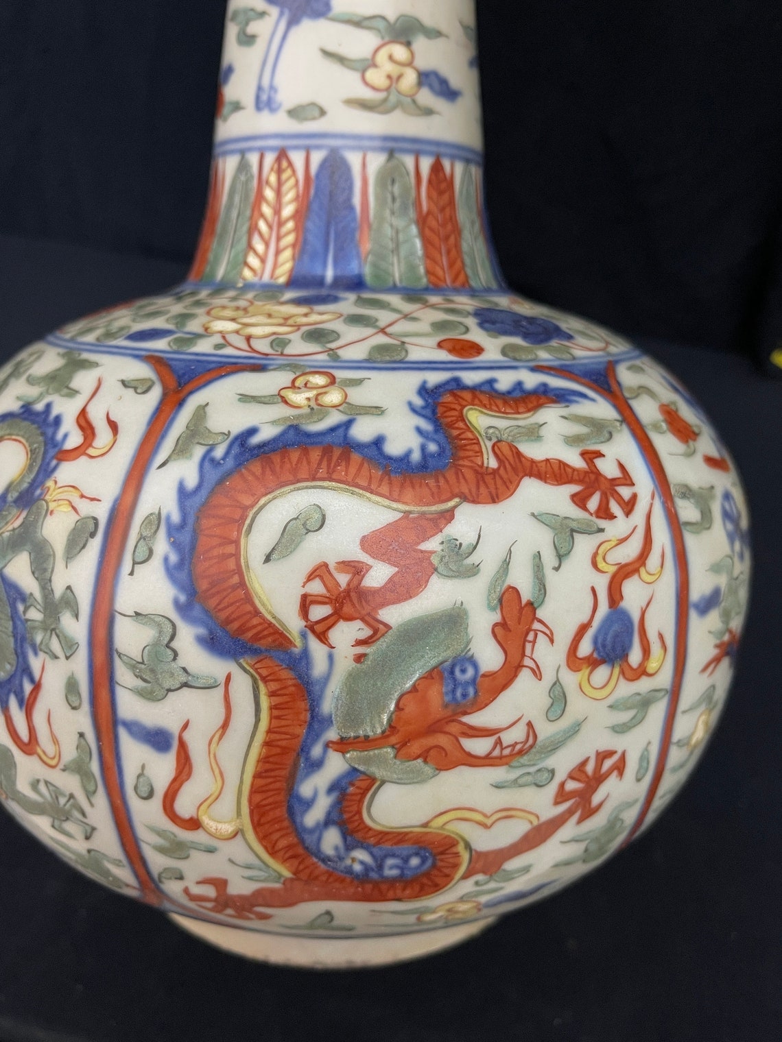 Chinese Porcelain: Style of Ming Wucai Vase Handdrawn Fish and Lotus H ...