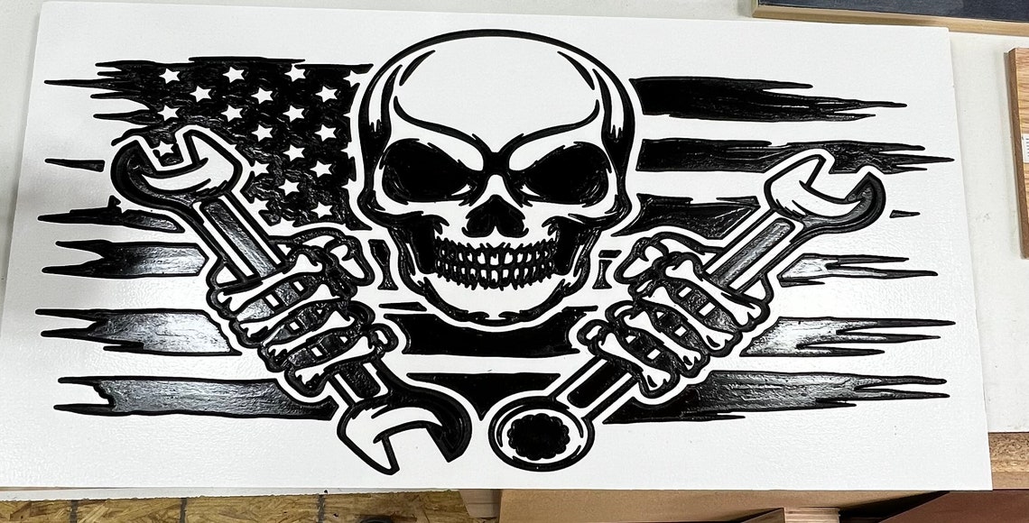 Mechanic Skull With American Flag - Etsy