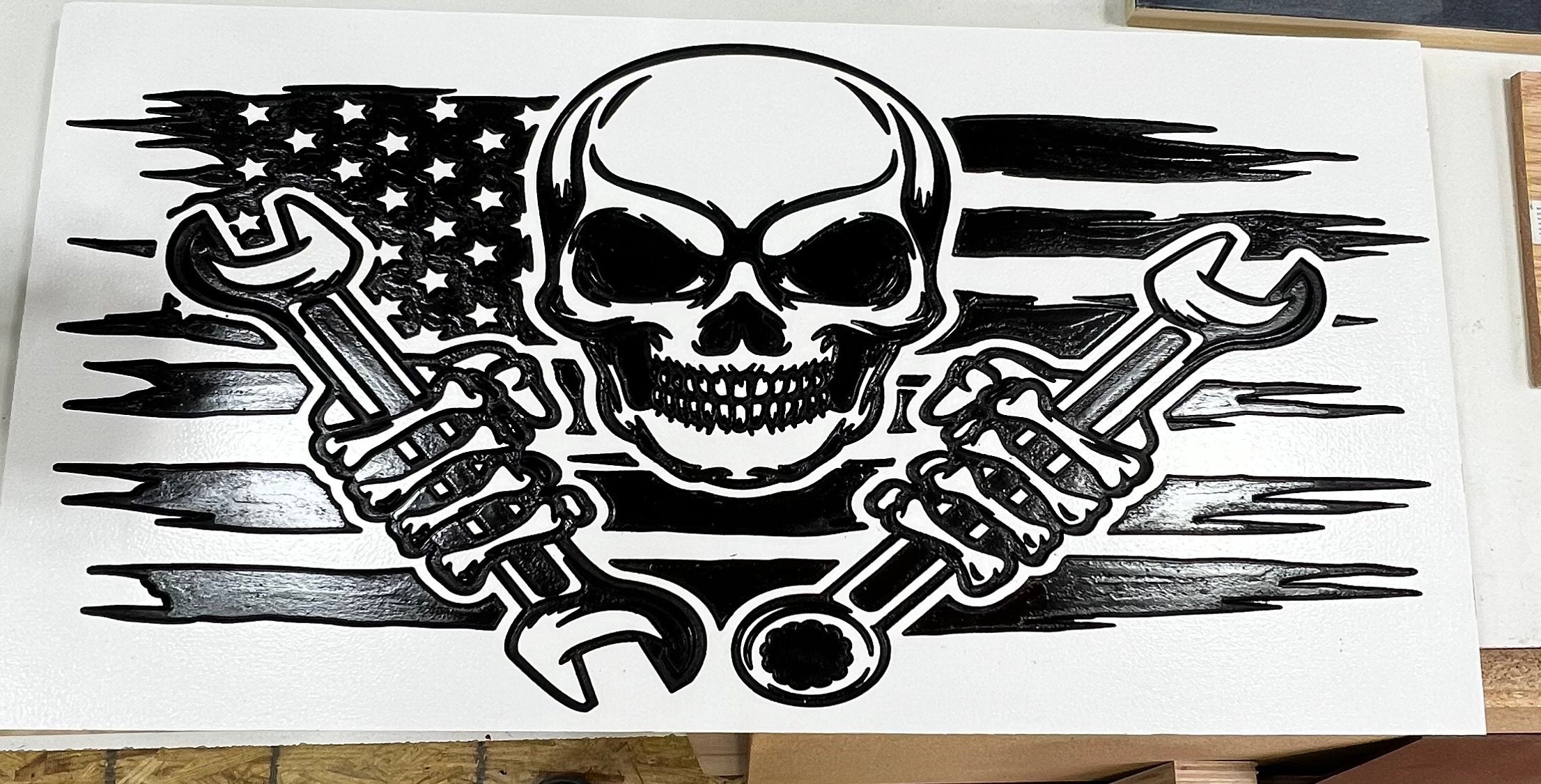 Mechanic Skull With American Flag - Etsy