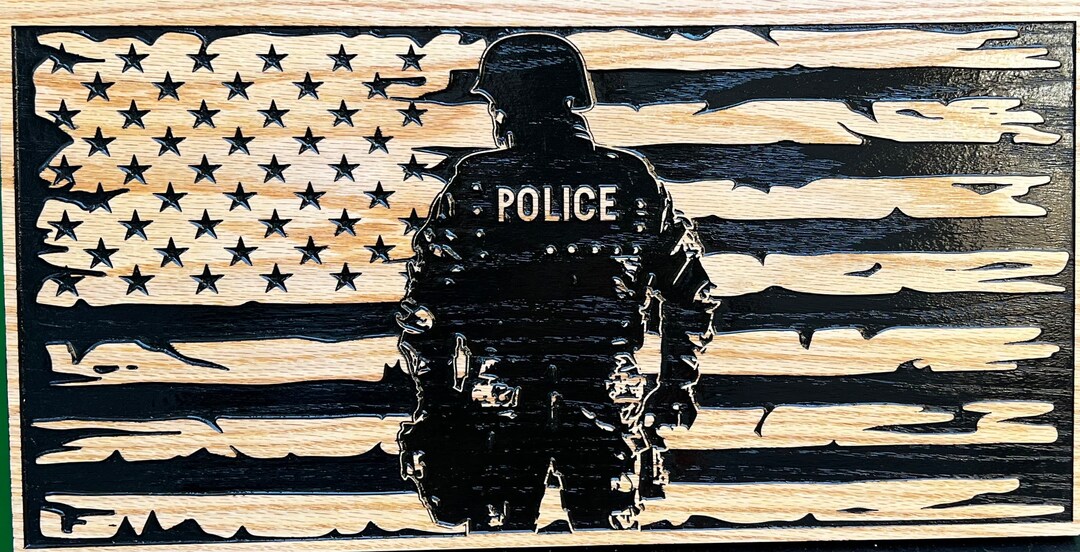 Tattered American Flag With Police Silhouette - Etsy