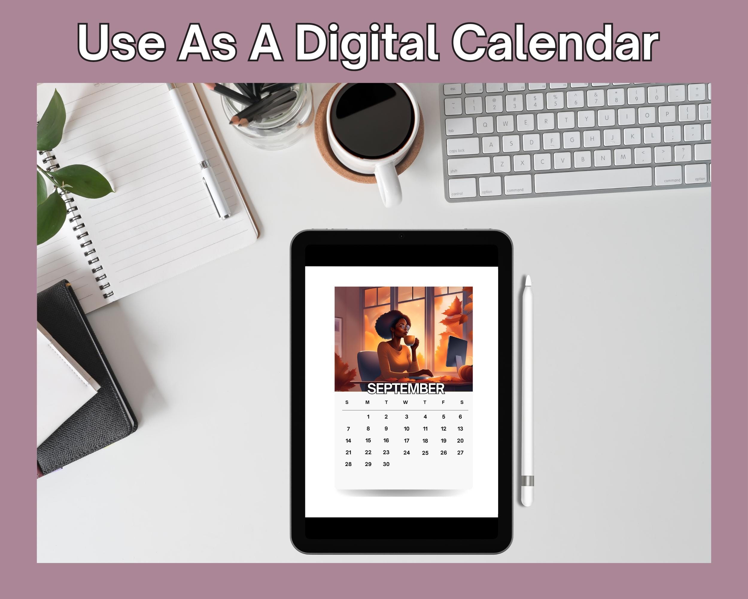 2025 Printable Digital Calendar | Dreamy Black WFH Girls | African ...