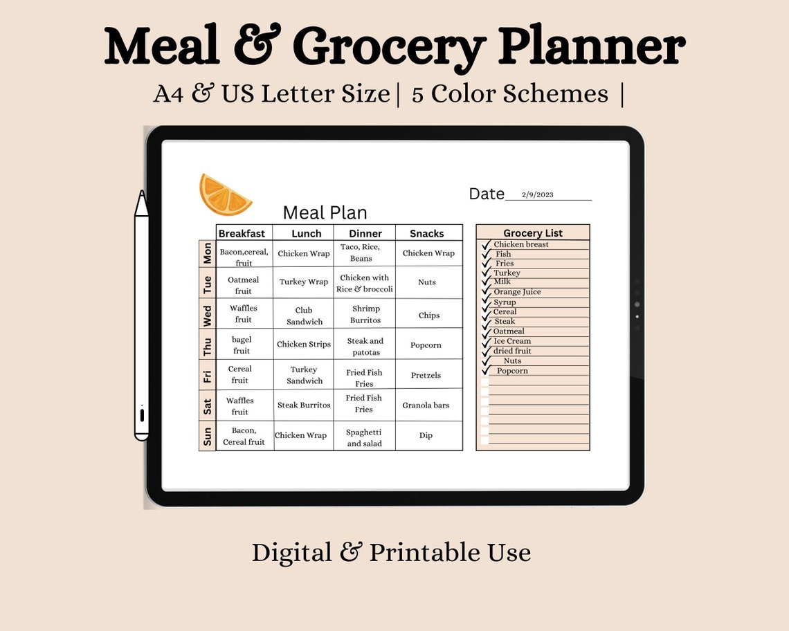 Meal Planner and Grocery List, Weekly Menu Planner, Meal Prep ...