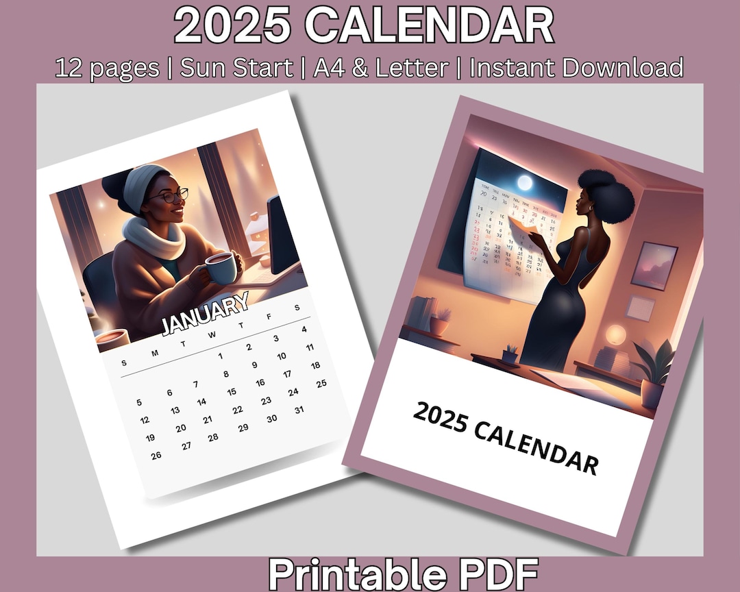 2025 Printable Digital Calendar | Dreamy Black WFH Girls | African ...