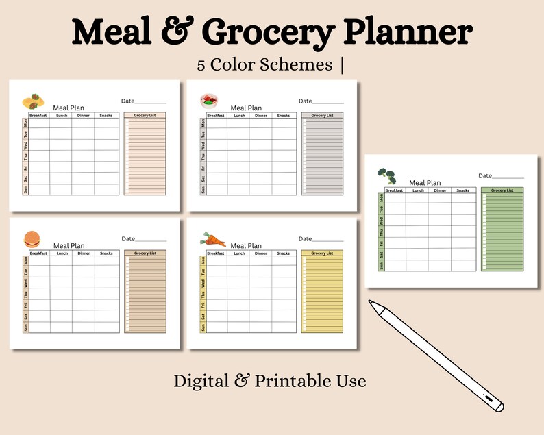 Meal Planner and Grocery List, Weekly Menu Planner, Meal Prep ...