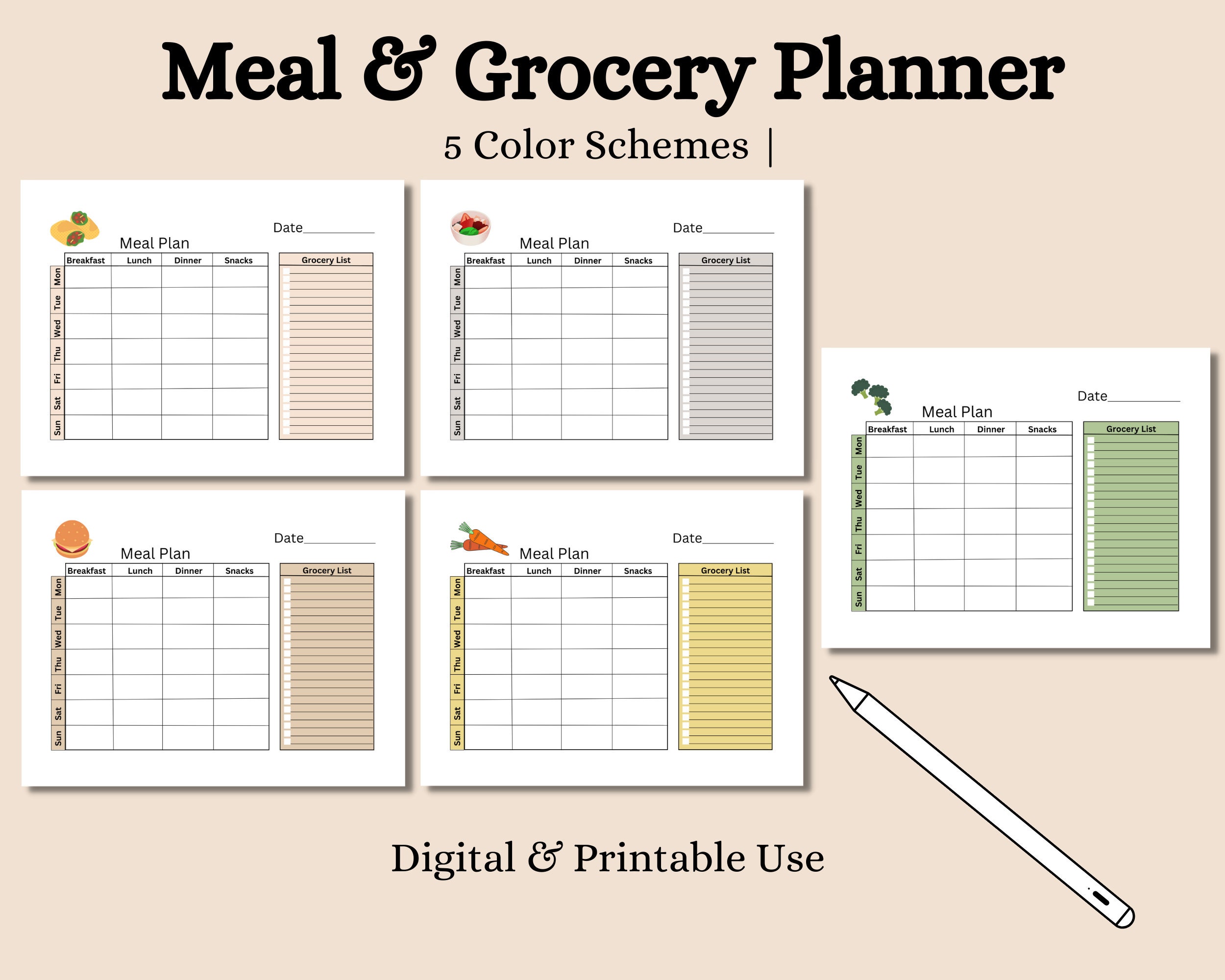 Meal Planner and Grocery List, Weekly Menu Planner, Meal Prep ...