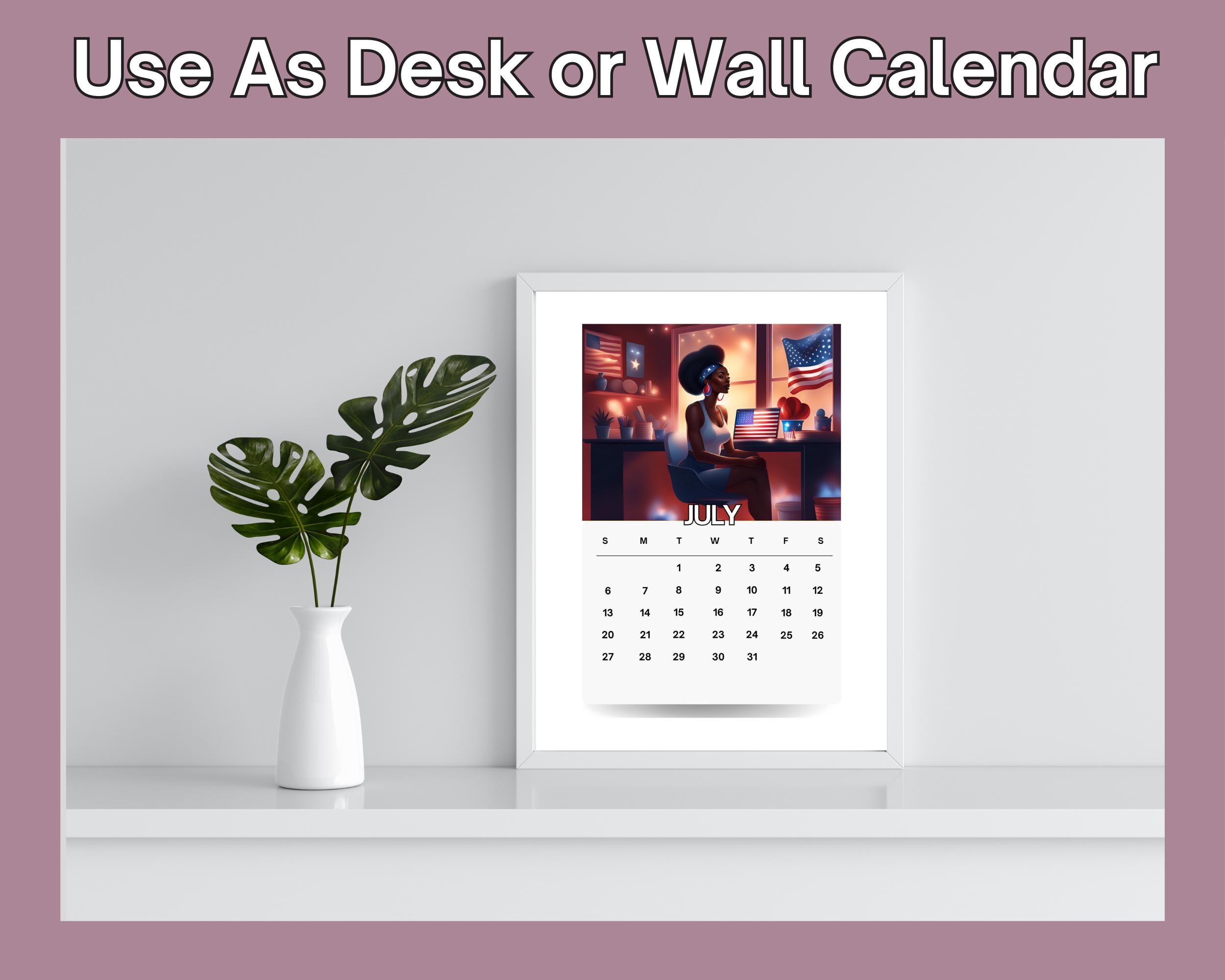 2025 Printable Digital Calendar Dreamy Black WFH Girls African American ...