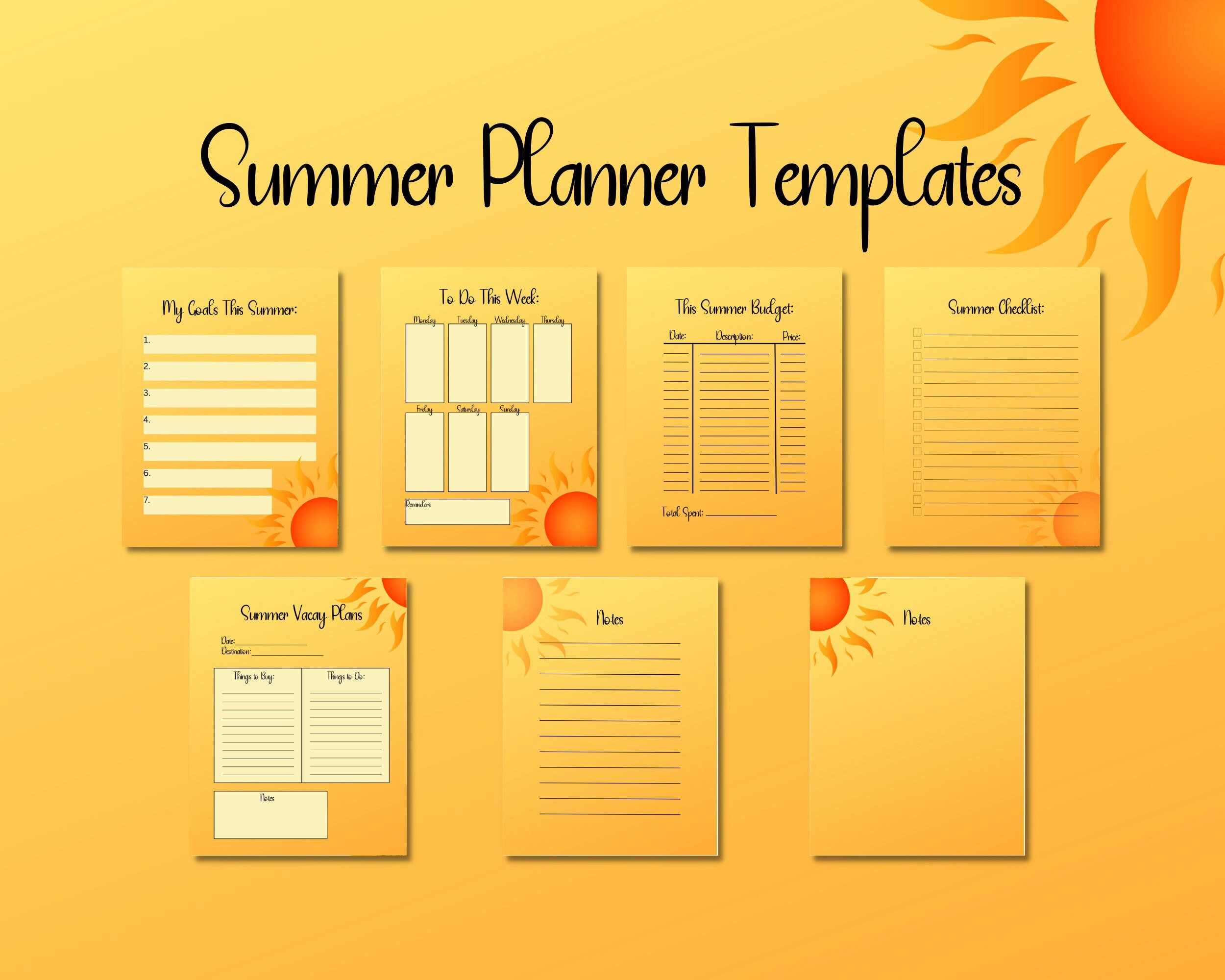 Summer Planner Printable Template, Summer to Do List, Summer Digital ...