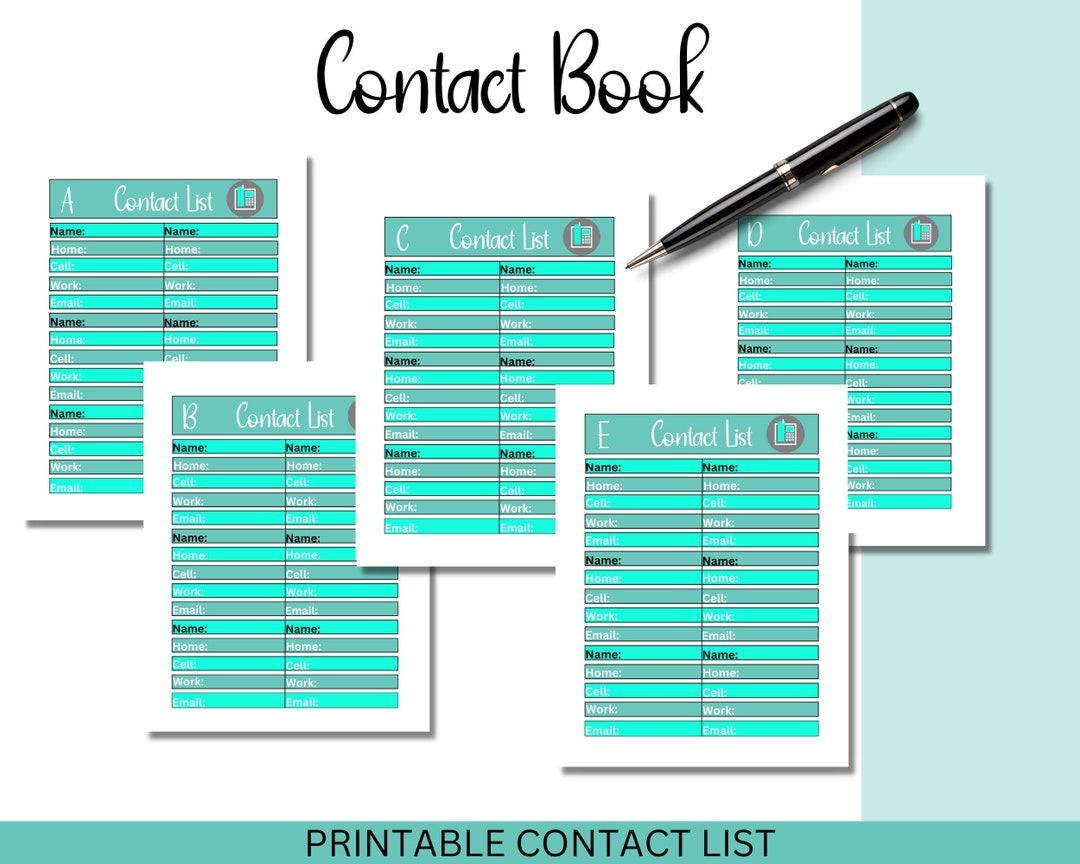 Printable Contact List, Address Book Printable, Contacts Templates ...