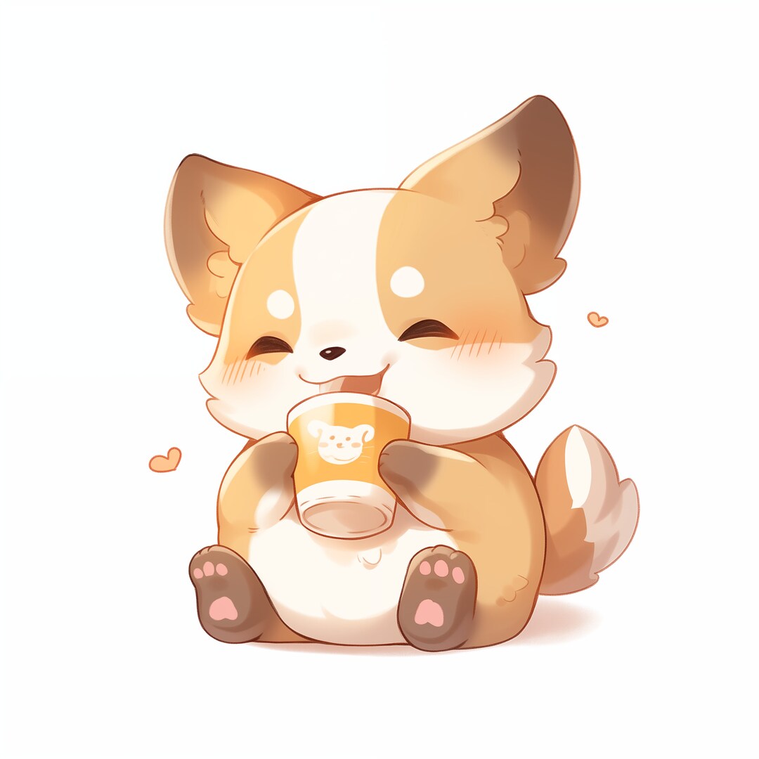 Cute Chibi Corgi Drinking Boba Digital Art Sublimation PNG Instant ...
