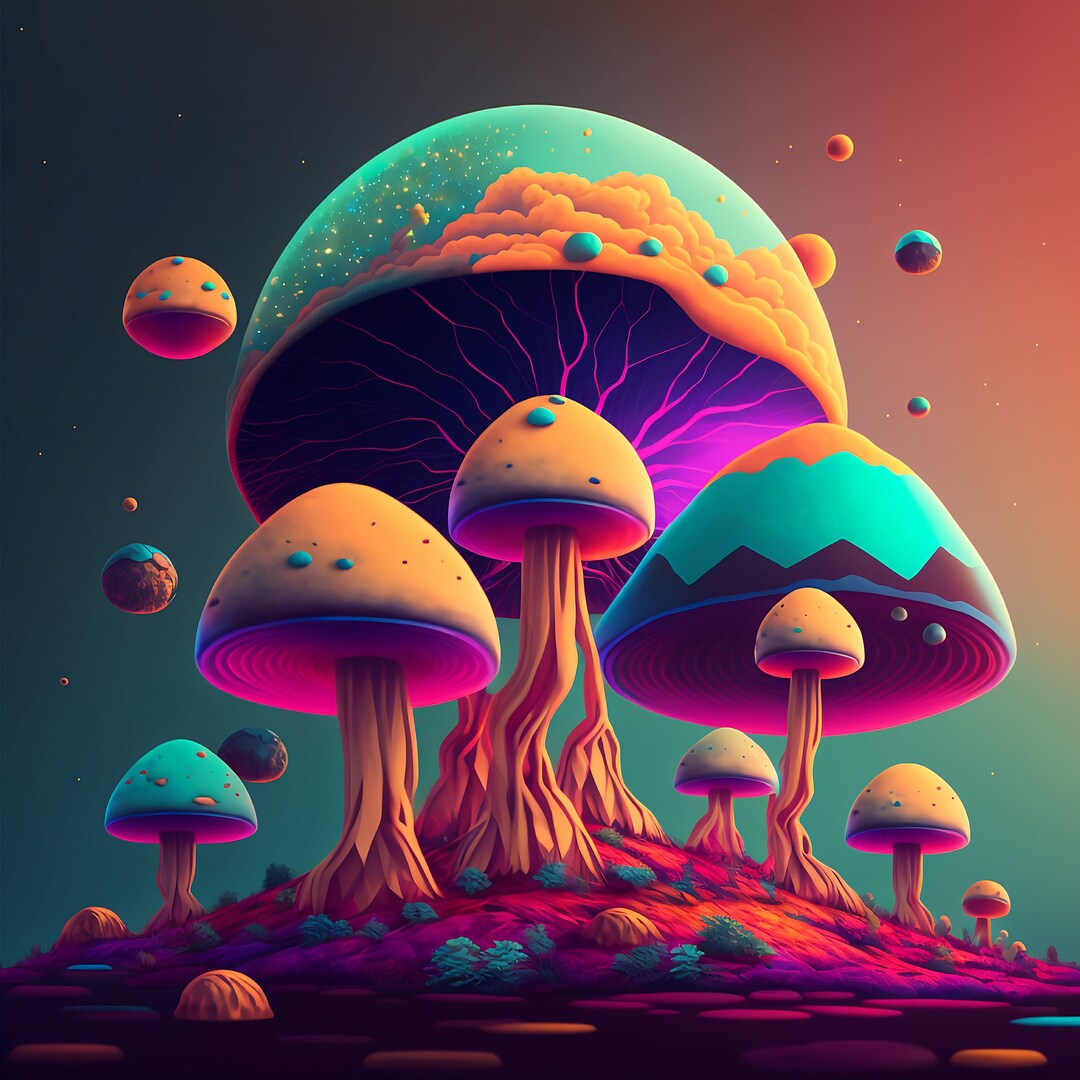 Cosmic Trippy Mushroom Art Digital Download - Etsy