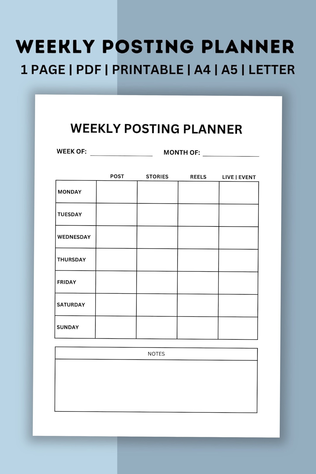 Weekly Content Planner Printable Content Calendar Pdf - Etsy