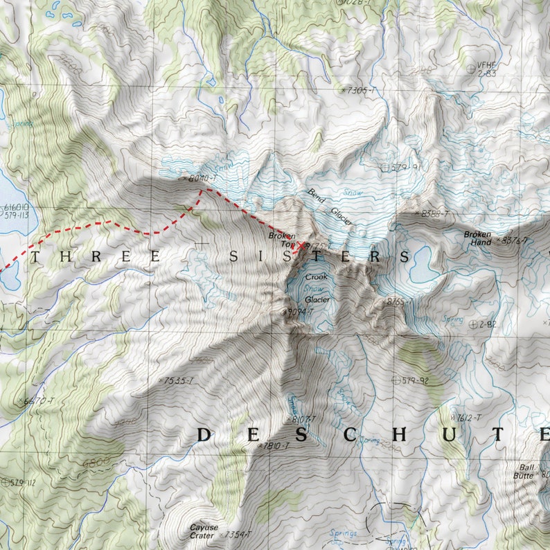 Three Sisters Mountaineering Map Print: Oregon Topographic Art Poster ...