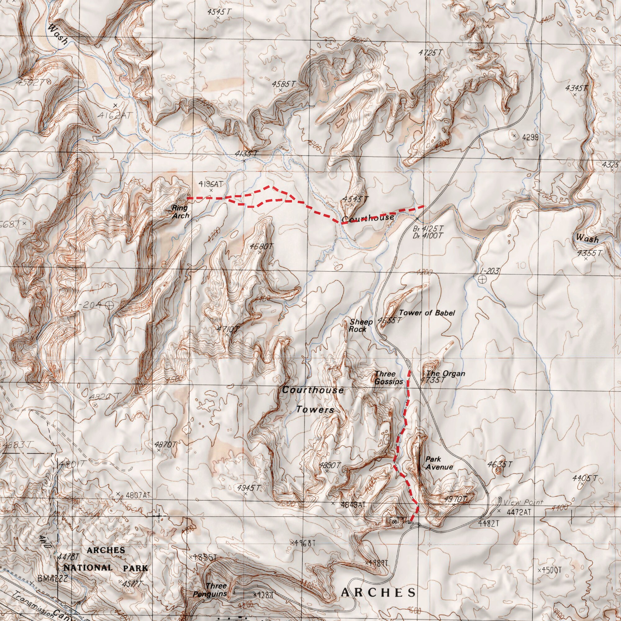Arches National Park, Utah Trail Map Framed Prints Posters Hillshade ...