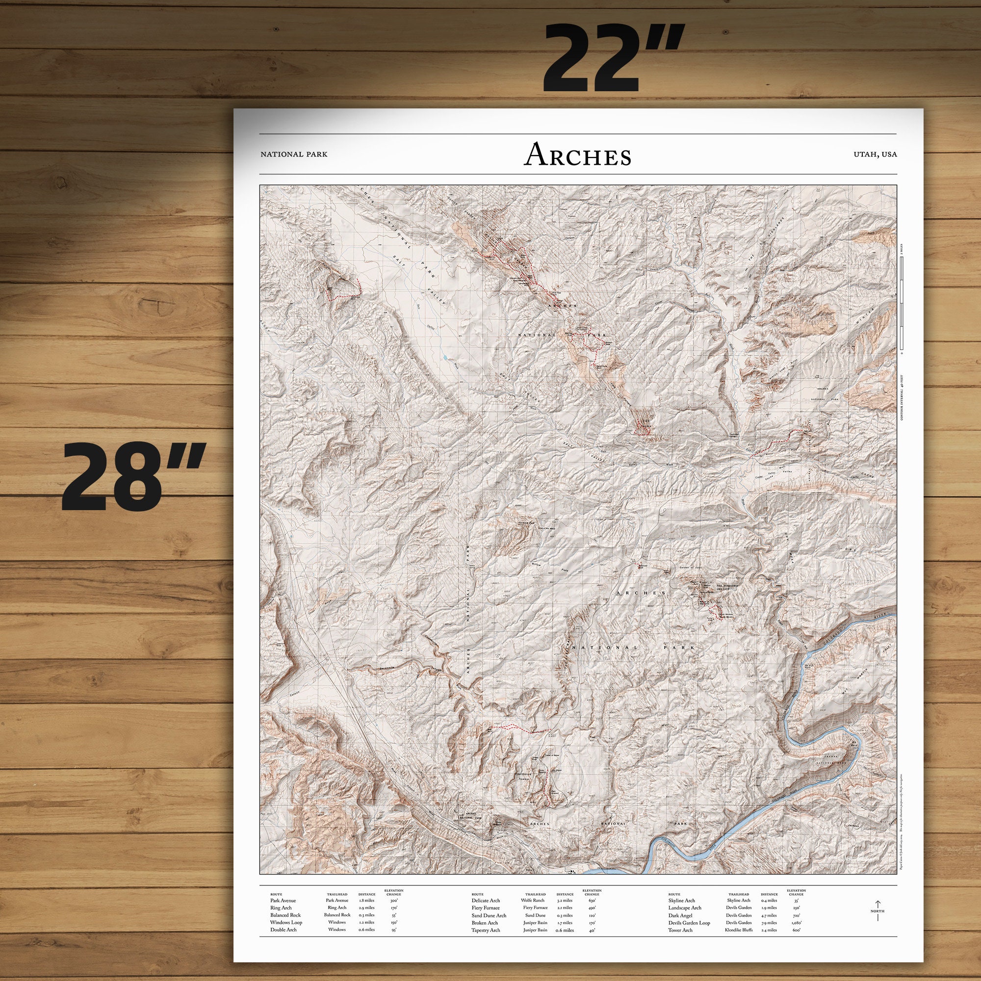 Arches National Park, Utah Trail Map Framed Prints Posters Hillshade ...